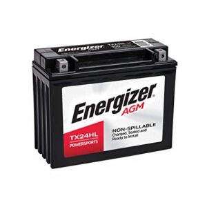 Energizer TX24HL AGM Motorcycle and ATV 12V Battery, 350 Cold Cranking Amps and 21 Ahr, Replaces: YTX24HL-BS and others, Black