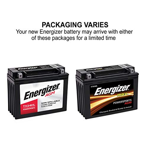 Energizer TX24HL AGM Motorcycle and ATV 12V Battery, 350 Cold Cranking Amps and 21 Ahr, Replaces: YTX24HL-BS and others, Black