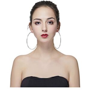 Hypoallergenic Extra Large Basketball Hoop Earrings for Women Men - Big Thin Hoop Earrings (Silver, 100)