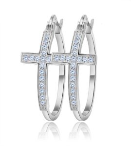 uprimor simple medium average size 30mm(1.25 in) cz cubic zirconia cross hoop earrings, for adults only