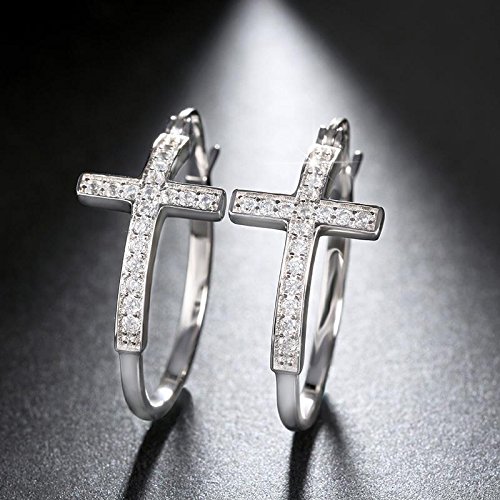 uPrimor Simple Medium Average Size 30mm(1.25 In) CZ Cubic Zirconia Cross Hoop Earrings, for adults only