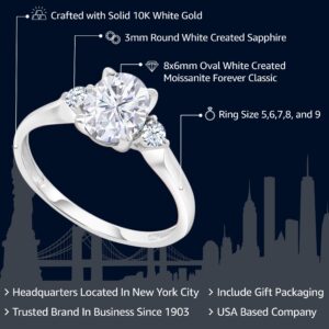 10K White Gold Forever Classic Moissanite by Charles & Colvard and White Created Sapphire Women Solitaire Ring (1.60 Cttw, Oval 8X6MM, Available in Size 5,6,7,8,9)