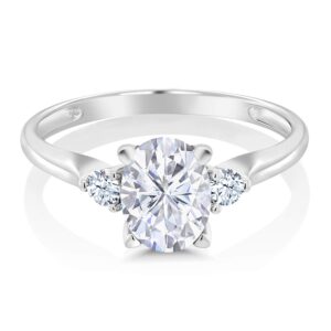 10K White Gold Forever Classic Moissanite by Charles & Colvard and White Created Sapphire Women Solitaire Ring (1.60 Cttw, Oval 8X6MM, Available in Size 5,6,7,8,9)