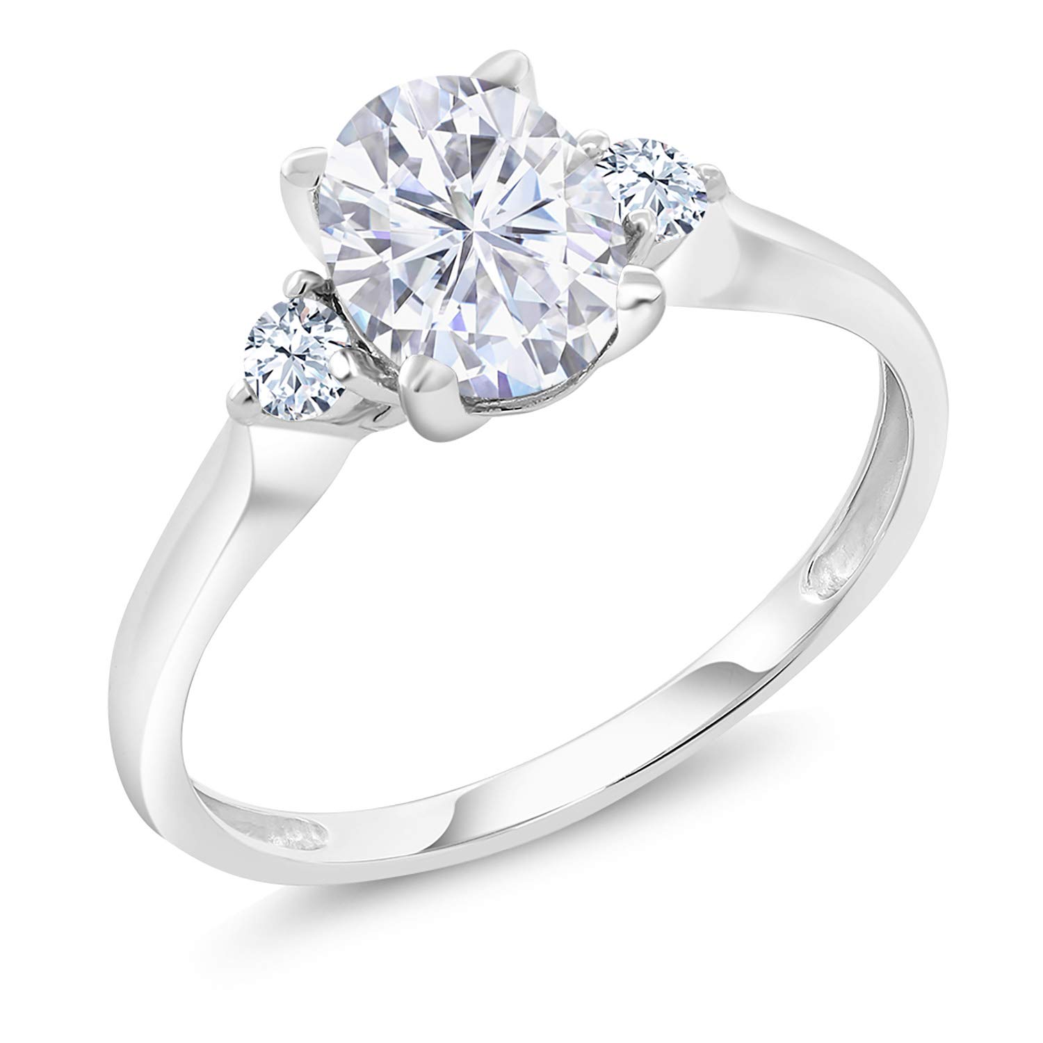 10K White Gold Forever Classic Moissanite by Charles & Colvard and White Created Sapphire Women Solitaire Ring (1.60 Cttw, Oval 8X6MM, Available in Size 5,6,7,8,9)