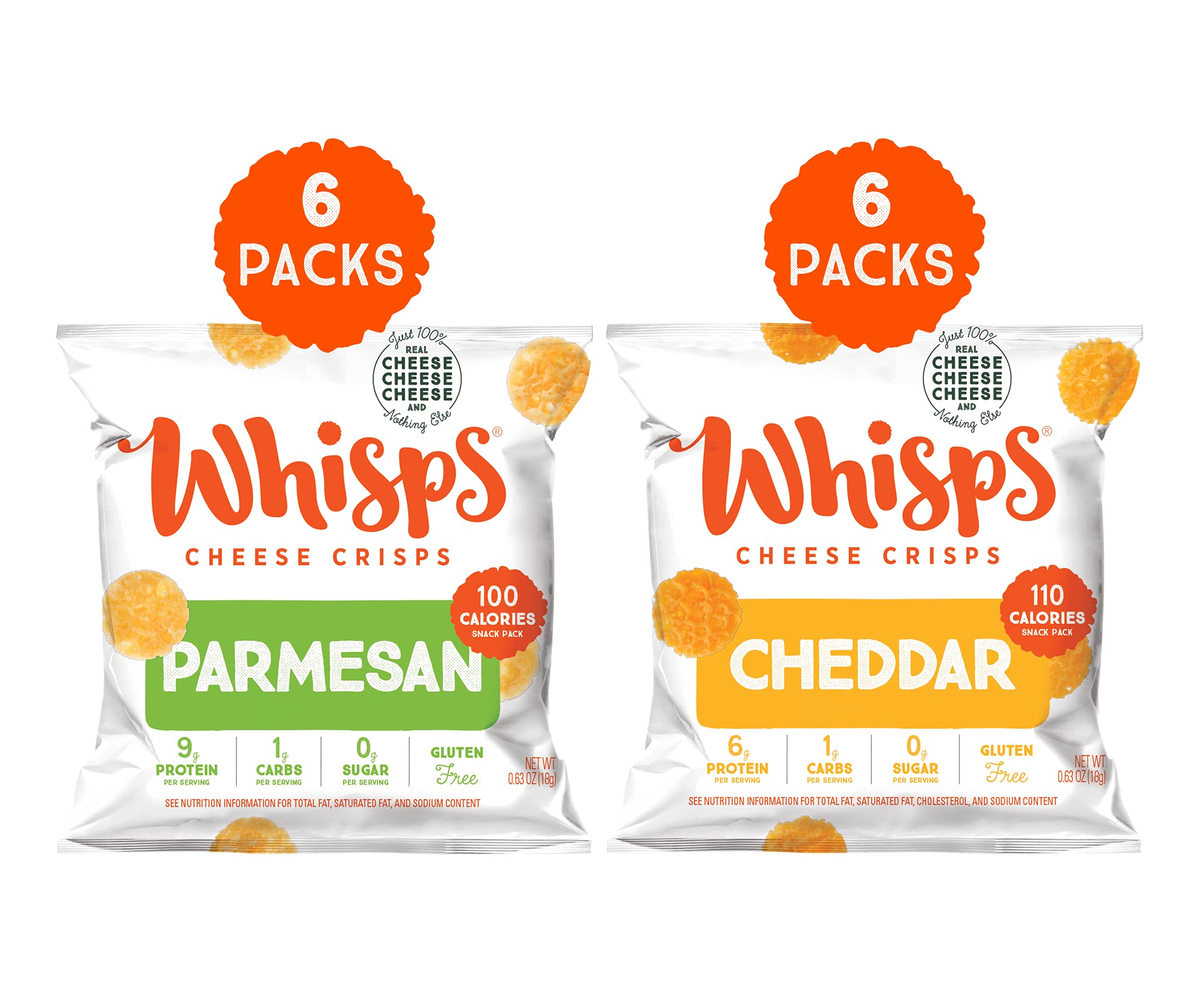 Whisps Cheese Crisps Parmesan & Cheddar Cheese | Protein Chips | Healthy Snacks | Protein Snacks, Gluten Free, High Protein, Low Carb Keto Food (0.63Oz, 12 Pack)