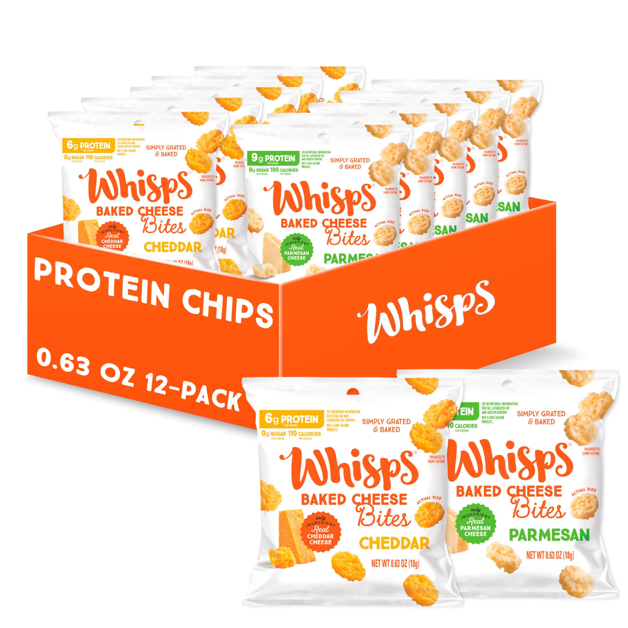 Whisps Cheese Crisps Parmesan & Cheddar Cheese | Protein Chips | Healthy Snacks | Protein Snacks, Gluten Free, High Protein, Low Carb Keto Food (0.63Oz, 12 Pack)