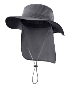 home prefer outdoor upf50+ mesh sun hat wide brim fishing hat with neck flap (dark gray)