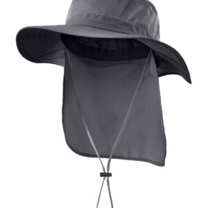 Home Prefer Outdoor UPF50+ Mesh Sun Hat Wide Brim Fishing Hat with Neck Flap (Dark Gray)