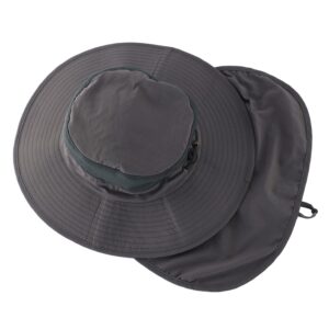 Home Prefer Outdoor UPF50+ Mesh Sun Hat Wide Brim Fishing Hat with Neck Flap (Dark Gray)