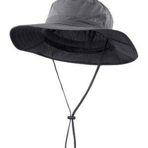 Home Prefer Outdoor UPF50+ Mesh Sun Hat Wide Brim Fishing Hat with Neck Flap (Dark Gray)