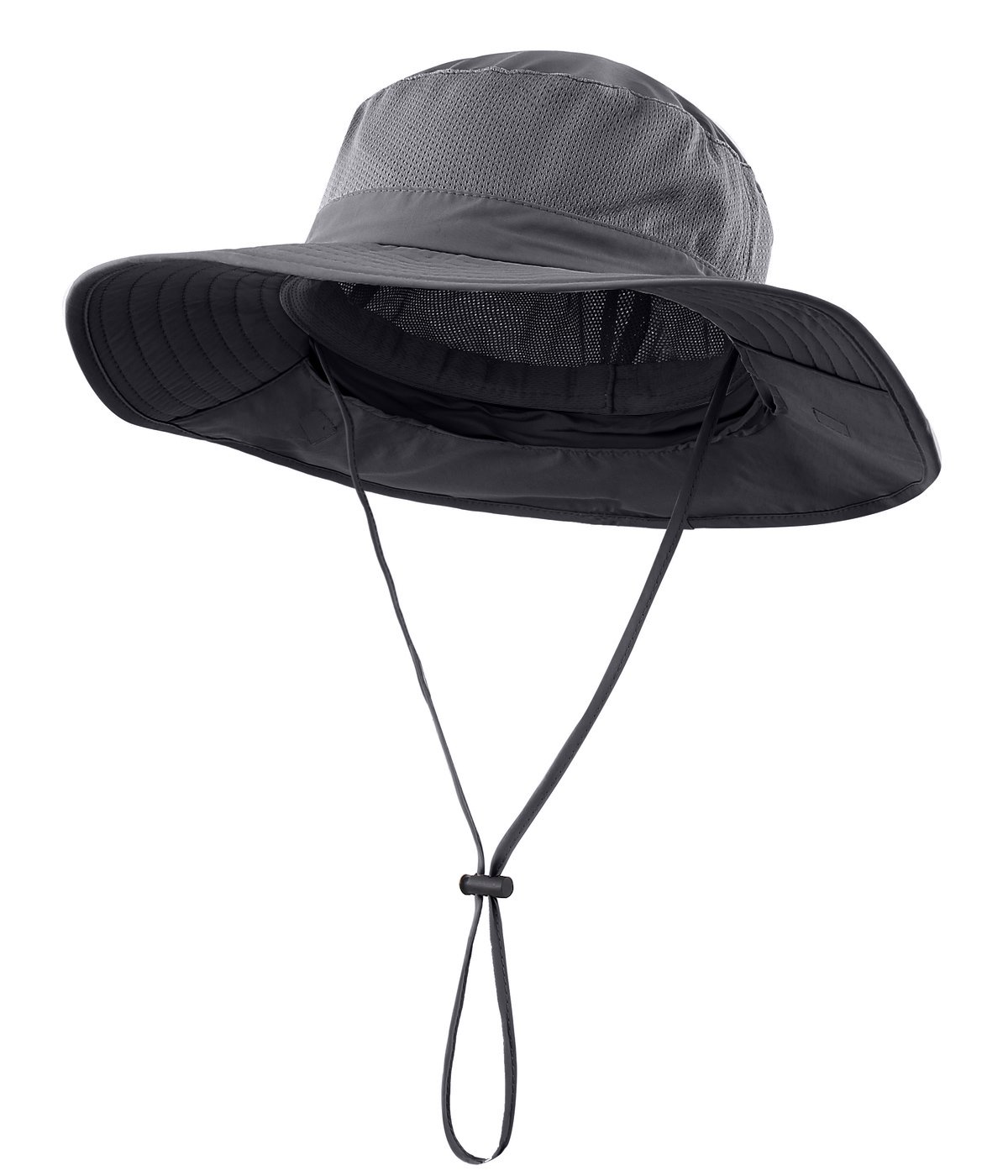 Home Prefer Outdoor UPF50+ Mesh Sun Hat Wide Brim Fishing Hat with Neck Flap (Dark Gray)