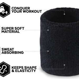 Tough Headwear Sports Wristbands - Arm Bands, Wrist Sweat Bands - One Size - Black - Cotton Blend - Unisex - For Athletes