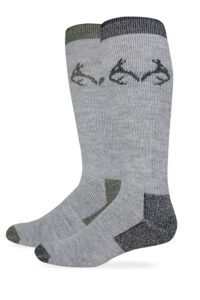 realtree men's merino wool blend boot socks, 2 pairs, grey black/olive tip, large