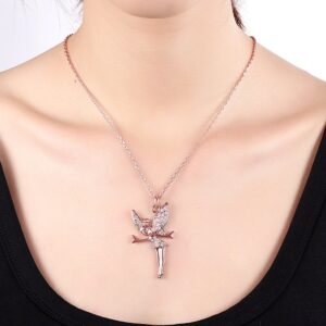 LZD Rose Gold Platinum Plated Necklace Women's Pendant Tinkerbell AWings Fairy AA Zirconia B333 (rose-gold-plated-base)