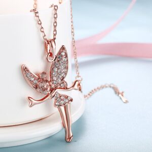 LZD Rose Gold Platinum Plated Necklace Women's Pendant Tinkerbell AWings Fairy AA Zirconia B333 (rose-gold-plated-base)