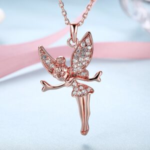 LZD Rose Gold Platinum Plated Necklace Women's Pendant Tinkerbell AWings Fairy AA Zirconia B333 (rose-gold-plated-base)