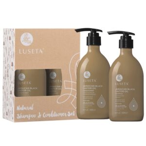 Luseta Castor Oil Shampoo and Conditioner Set Strengthen and Cleanse Thin Hair Restore Damaged Hair Sulfate Free for Men & Women 16.9oz*2