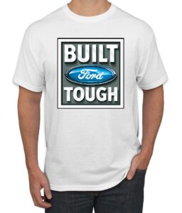 built ford tough classic cars and trucks logo ford mustang shelby licensed official cars and trucks men's graphic t-shirt, white, medium