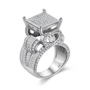 uloveido women's 0.4" wide square cluster engagement heart architecture ring, cocktail bling ring for her ra0221 (platinum, 8)