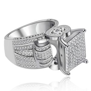 Uloveido Women's 0.4" Wide Square Cluster Engagement Heart Architecture Ring, Cocktail Bling Ring for Her RA0221 (Platinum, 8)