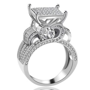 Uloveido Women's 0.4" Wide Square Cluster Engagement Heart Architecture Ring, Cocktail Bling Ring for Her RA0221 (Platinum, 8)