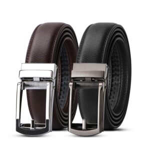 werforu 2 pack leather ratchet dress belts for men with automatic buckle, a-black+coffee, suit pant size 28-44 inches