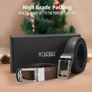 WERFORU 2 Pack Leather Ratchet Dress Belts for Men with Automatic Buckle, A-Black+Coffee, Suit Pant Size 28-44 inches