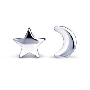 hanfly tiny moon and star 925 sterling silver stud earring star earring lovely cute small stud earrings (5mm)