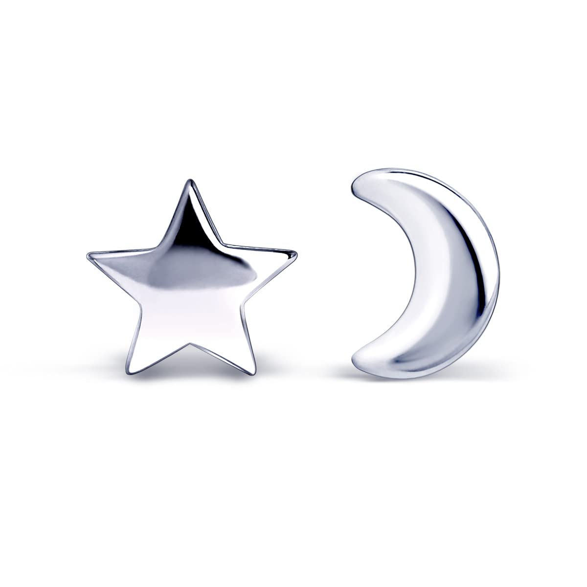 HANFLY Tiny Moon and Star 925 Sterling Silver Stud Earring Star Earring Lovely Cute Small Stud Earrings (5mm)