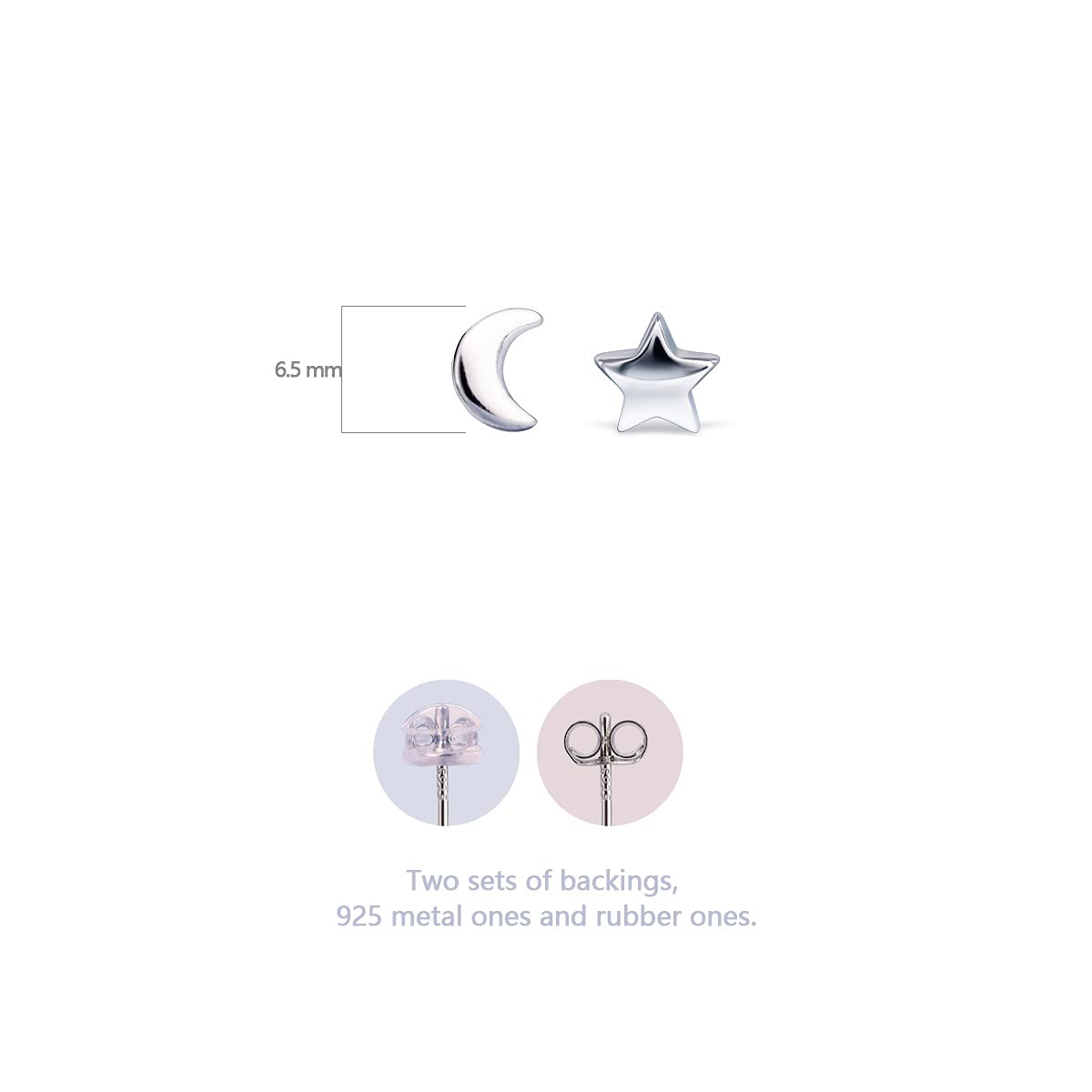 HANFLY Tiny Moon and Star 925 Sterling Silver Stud Earring Star Earring Lovely Cute Small Stud Earrings (5mm)