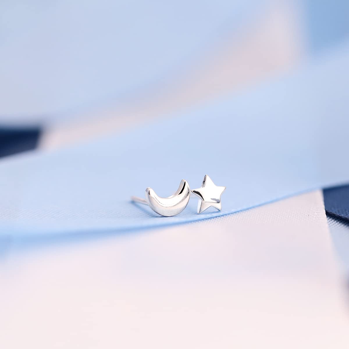 HANFLY Tiny Moon and Star 925 Sterling Silver Stud Earring Star Earring Lovely Cute Small Stud Earrings (5mm)