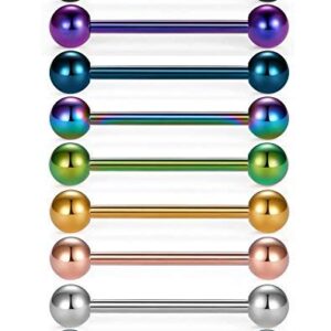 VCMART 14G Tongue Rings Nipple Straight Barbells Surgical Steel Body Piercing Jewelry 14mm