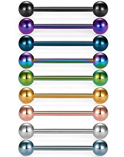 VCMART 14G Tongue Rings Nipple Straight Barbells Surgical Steel Body Piercing Jewelry 14mm