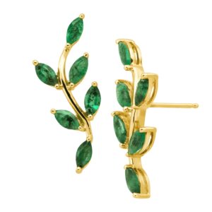 finecraft 2 cttw natural emerald leaf climber stud earrings in 10k yellow gold