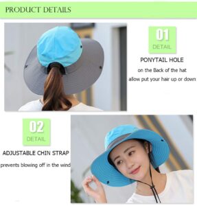 ponytail women's summer sun bucket hats uv protection safari hiking wide brim beach foldable mesh fishing cap