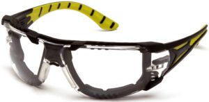 pyramex endeavor plus safety glass black/green frame with foam padding clear h2max anti-fog lens