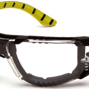 Pyramex Endeavor Plus Safety Glass Black/Green Frame With Foam Padding Clear H2MAX Anti-fog Lens