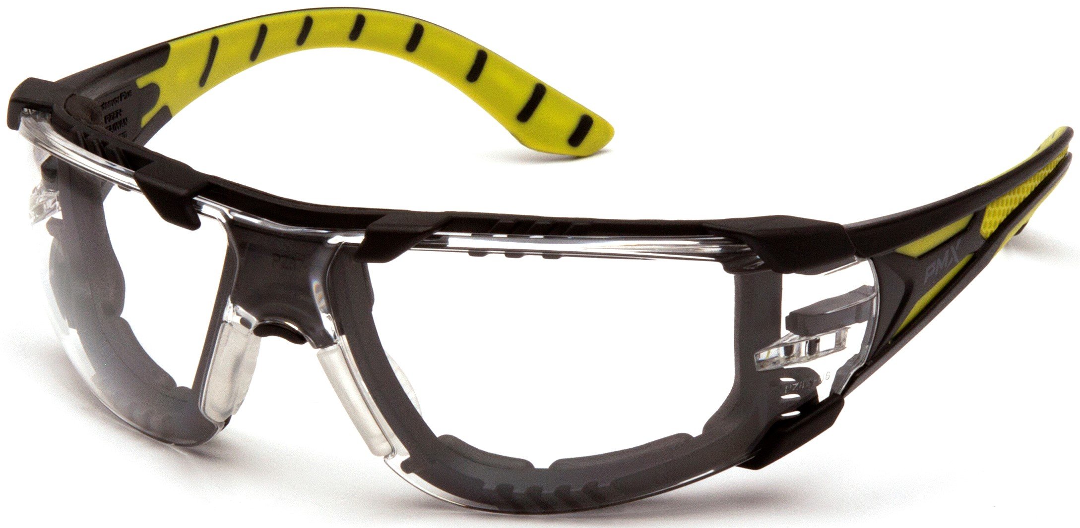 Pyramex Endeavor Plus Safety Glass Black/Green Frame With Foam Padding Clear H2MAX Anti-fog Lens