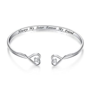 daochong sister gift sterling silver engraved always my sister forever my friend double love heart cuff bangle