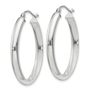 Real 14kt White Gold Polished 3.75mm Oval Tube Hoop Earrings