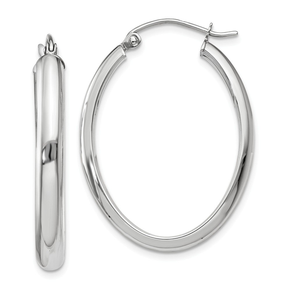 Real 14kt White Gold Polished 3.75mm Oval Tube Hoop Earrings