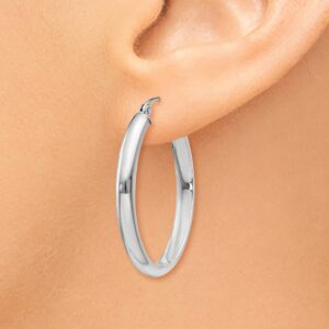 Real 14kt White Gold Polished 3.75mm Oval Tube Hoop Earrings