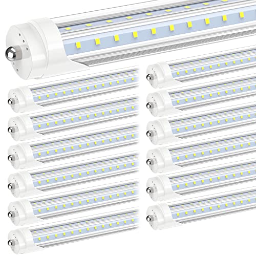 JESLED T8/T10/T12 8FT LED Tube Light, Single Pin FA8 Base, 50W 6000LM 5000K Daylight White, 270 Degree V Shaped LED Fluorescent Bulb (130W Equiv.), ETL Listed, Clear Cover, Dual-Ended Power (12-Pack)