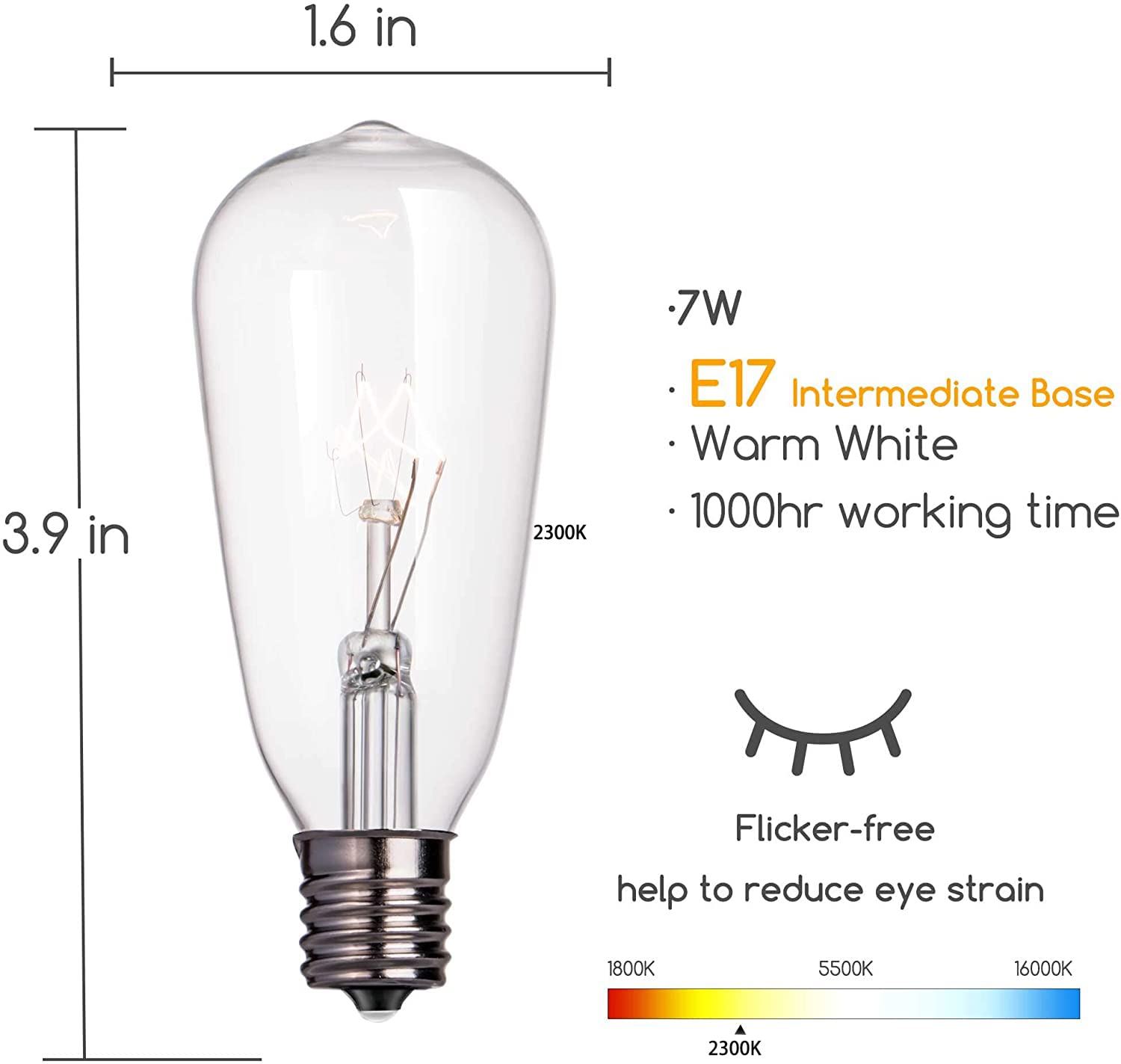 Brightown 24-Pack Edison Replacement Light Bulbs,7W E17 Screw Base ST40 Replacement Clear Glass Light Bulbs for Outdoor Patio ST40 String Lights, Warm White