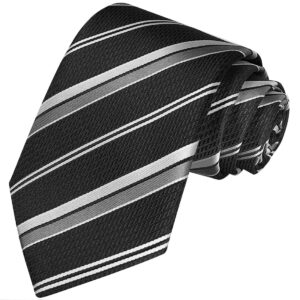 kissties mens striped necktie black gray tie + gift box