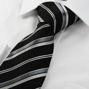 KissTies Mens Striped Necktie Black Gray Tie + Gift Box