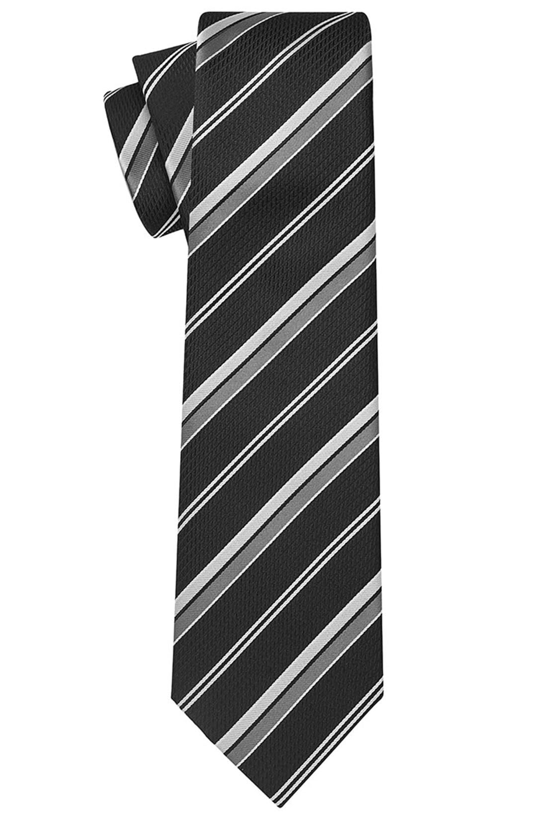 KissTies Mens Striped Necktie Black Gray Tie + Gift Box