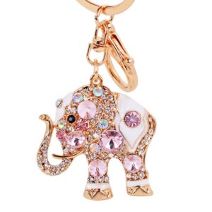 cute elephant keychain sparkling crystal rhinestones keyring pendant for women bag charm (pink)