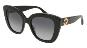 gucci women's casual rectangular sunglasses, black-black-grey, 52