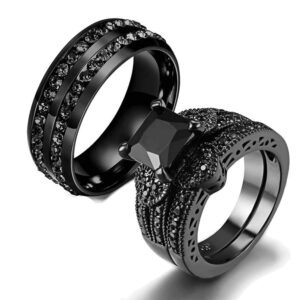 gy jewelry couple ring his hers women black gold filled cz men stainless steel bridal sets wedding band